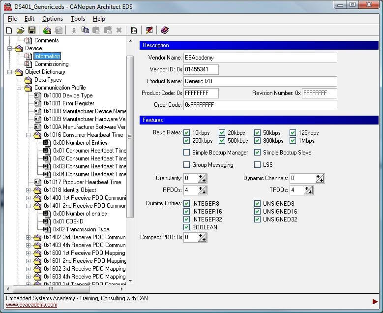 CANopen Architect EDS, CANopen Electronic Datasheet creation and editing tool — Phytools